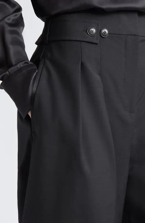 JASON WU Pleat Front High Waist Tropical Wool Wide Leg Trousers - Black
