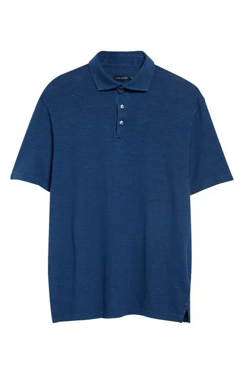 Thom Sweeney Short Sleeved Linen Polo - Blue