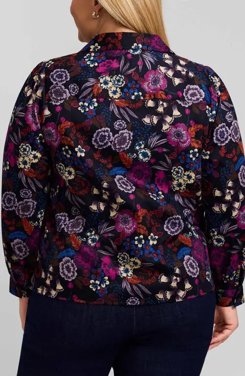 Foxcroft Alix Floral Puff Sleeve Cotton Sateen Top