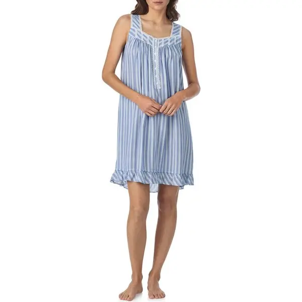 Eileen West Striped Lace Trim Short Chemise