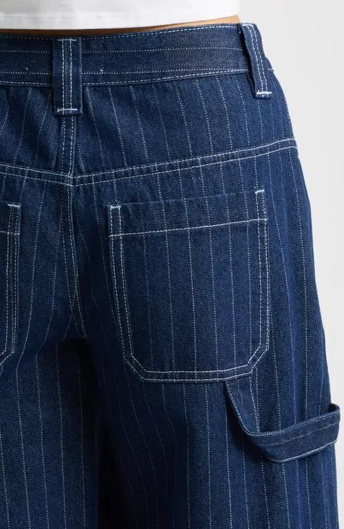 FADE OUT LOUD Pinstripe Baggy Wide Leg Carpenter Jeans