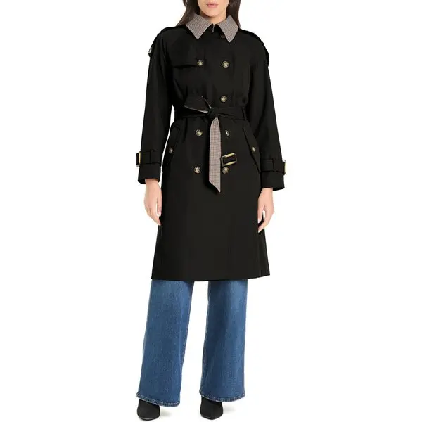 Vince Camuto Water Resistant Double Breasted Trench Coat - Black