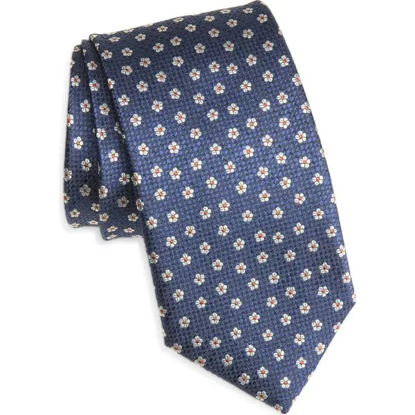 David Donahue Floral Jacquard Silk Tie - Navy