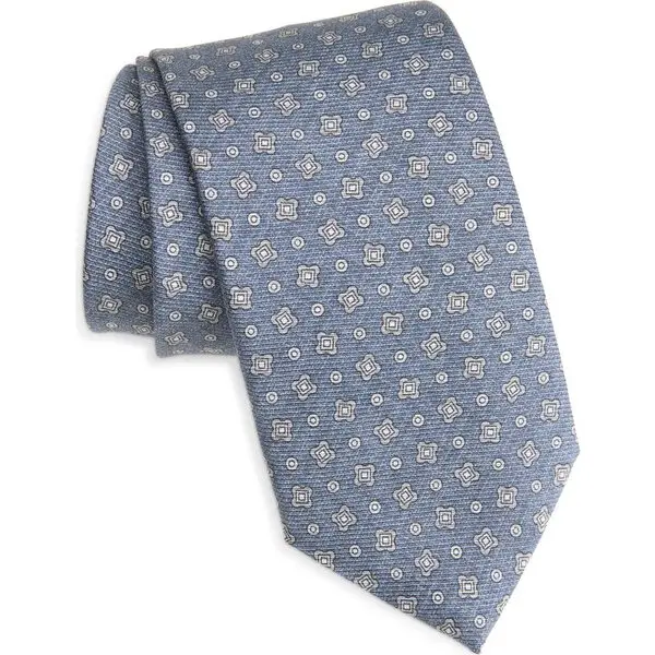 David Donahue Neat Print Silk Tie - Denim
