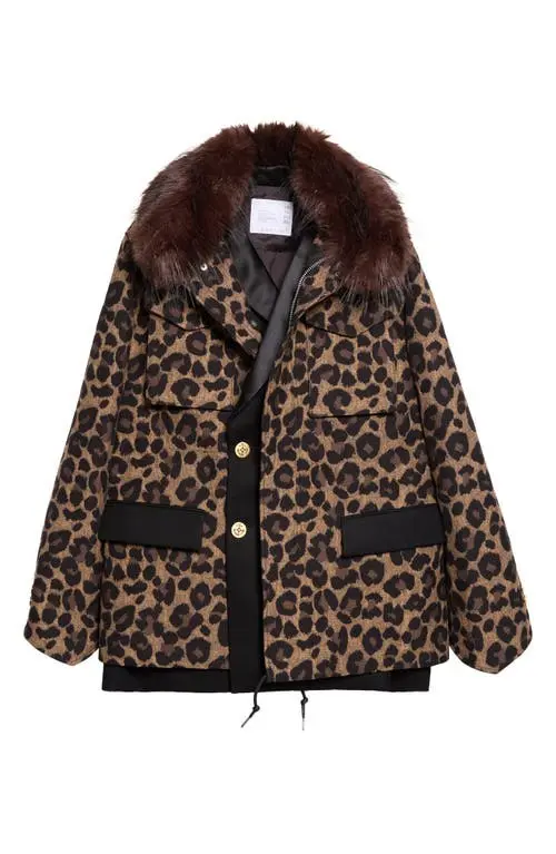 Sacai Wool Flannel Jacket With Faux Fur Collar