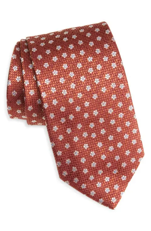 David Donahue Floral Jacquard Silk Tie - Pumpkin