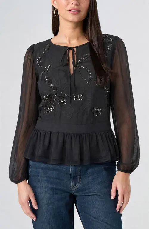 LIVERPOOL Embellished Peplum Chiffon Top