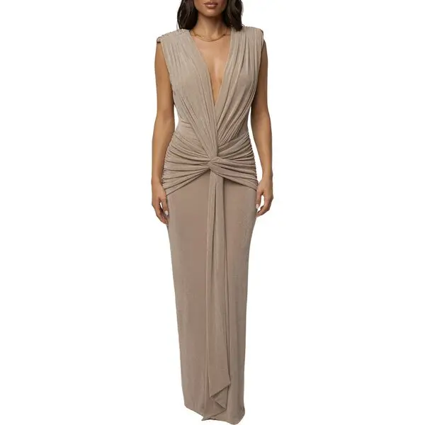 JLUXLABEL Palma Plunge Maxi Dress - Stone