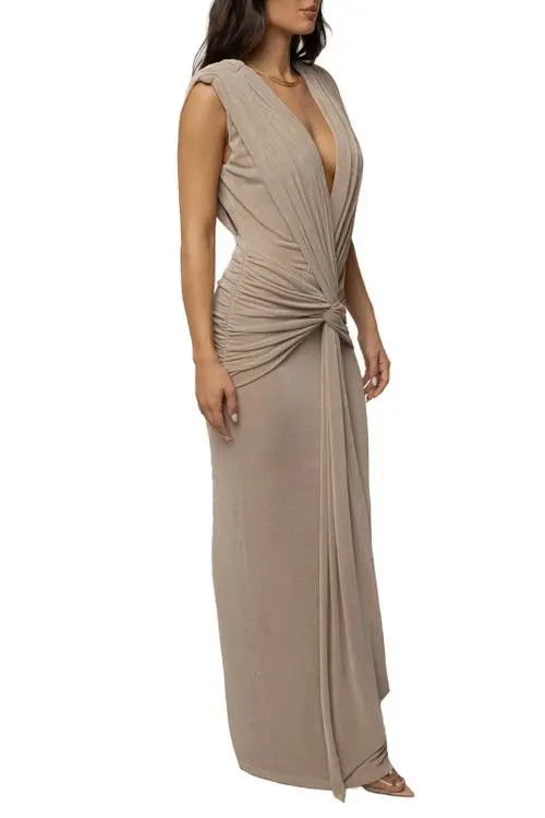 JLUXLABEL Palma Plunge Maxi Dress - Stone