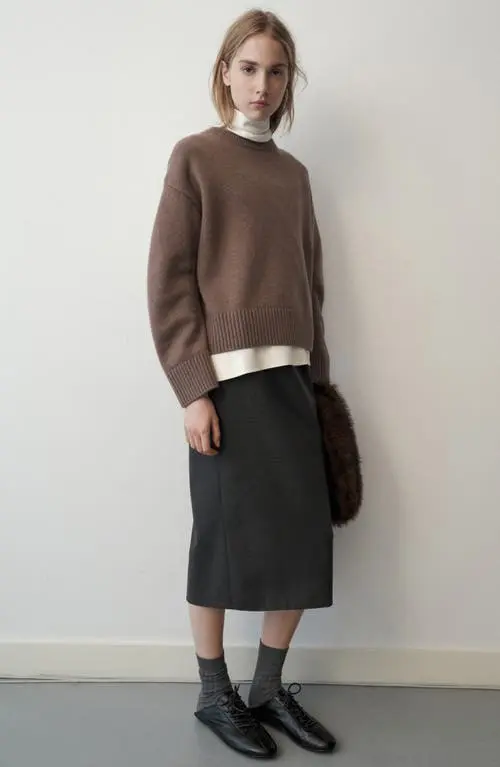 Mango Rounded Neck Wool Blend Sweater - Medium Brown