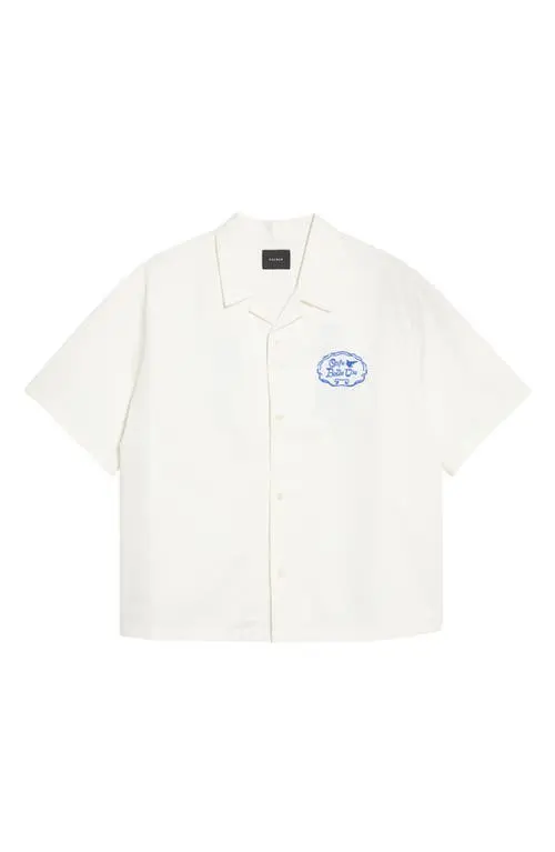 PACSUN Cafe Embroidered Cotton Blend Camp Shirt