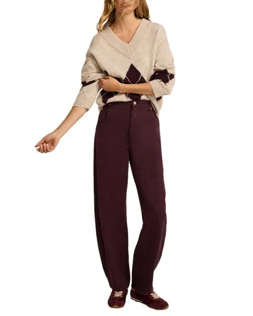 Mint Velvet Argyle Knit Jumper Pullover Sweater With Long Sleeve And V-neck