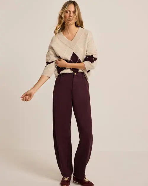Mint Velvet Argyle Knit Jumper Pullover Sweater With Long Sleeve And V-neck