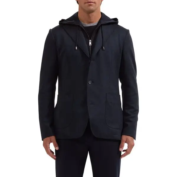 Bugatchi Wool Three Button Blazer With Hood - Navy