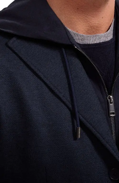 Bugatchi Wool Three Button Blazer With Hood - Navy