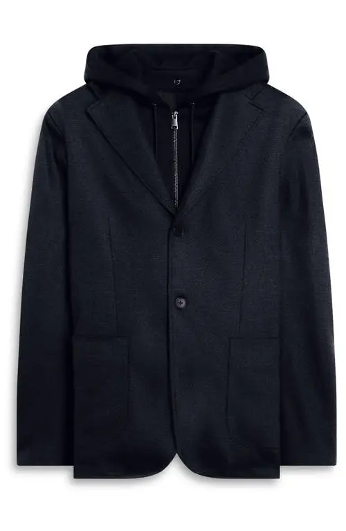 Bugatchi Wool Three Button Blazer With Hood - Navy