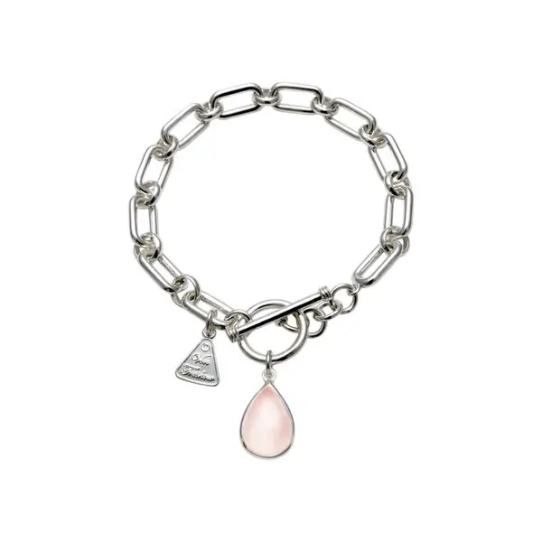 VON TRESKOW Alternating Link Belcher Bracelet With Pear Shaped Rose Quartz