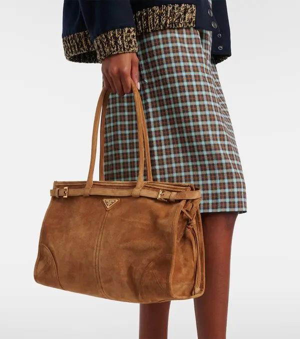 Prada Bonnie Large Suede Shoulder Bag