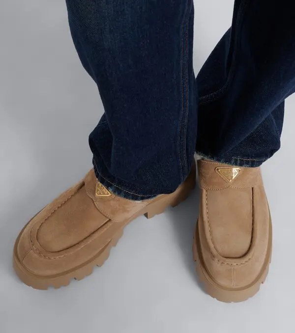 Prada Shearling-trimmed Suede Platform Ankle Boots