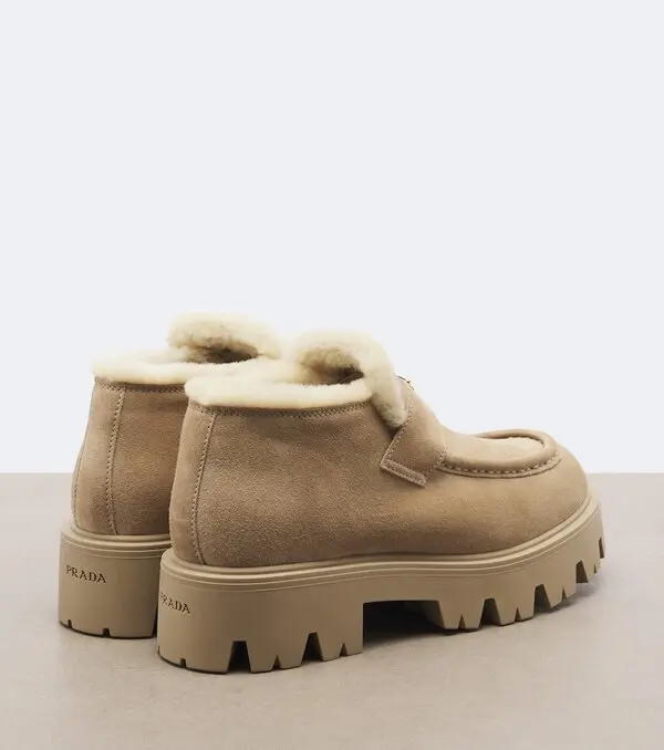 Prada Shearling-trimmed Suede Platform Ankle Boots