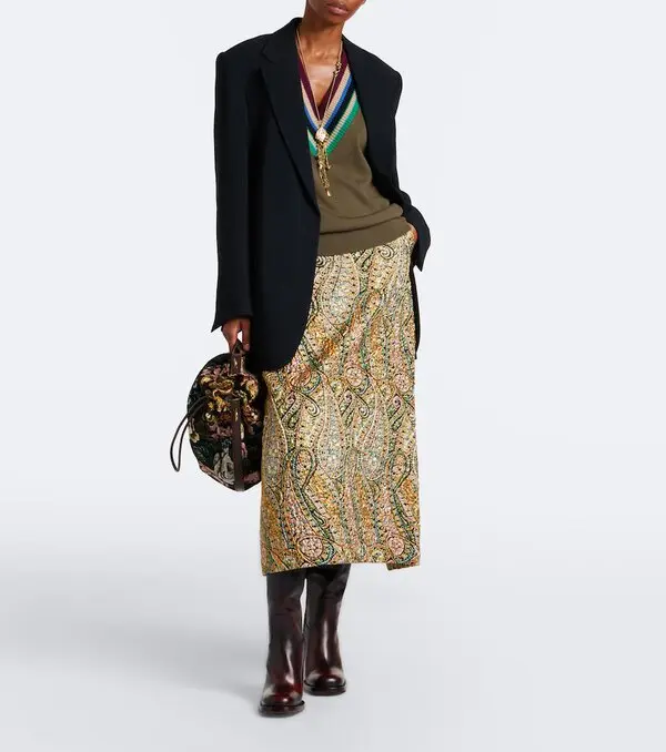 Dries Van Noten Paisley Jacquard Midi Skirt