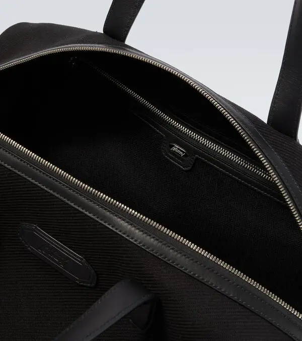 Brioni Leather-trimmed Canvas Duffel Bag