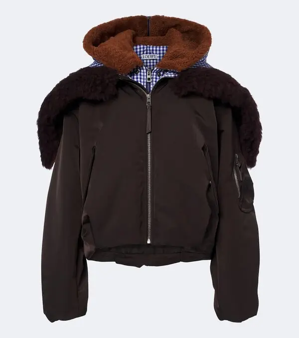 Loewe Gingham Hooded Layered Technical Jacket - Brown