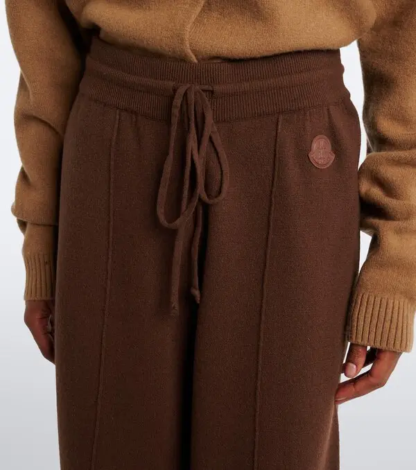 Moncler Wool, Cotton, And Cashmere-blend Wide-leg Pants - Brown