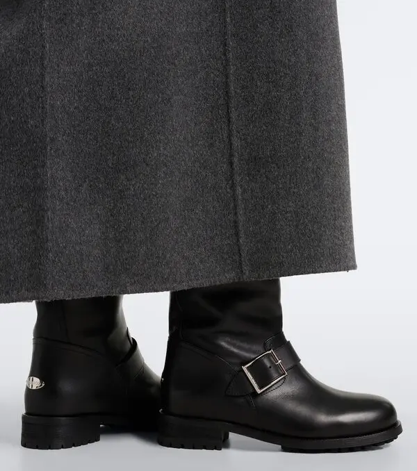 JIMMY CHOO Biker Shearling-lined Leather Mid-calf Boots