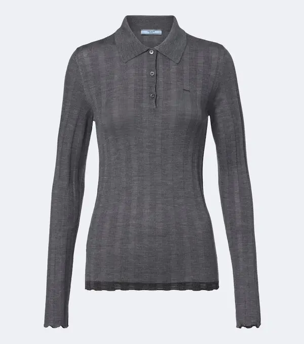 Prada Wool And Cotton Polo Sweater - Grey