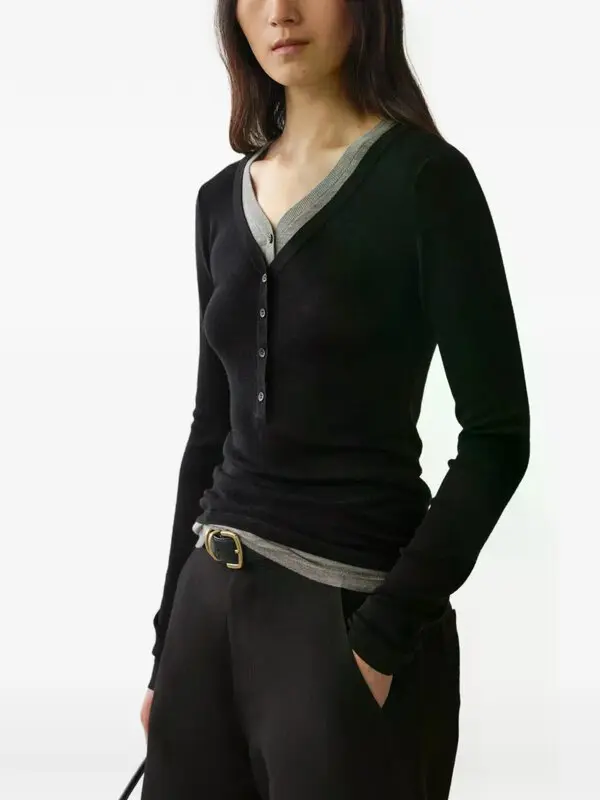 LESS Mock-layer Button-front Sweater