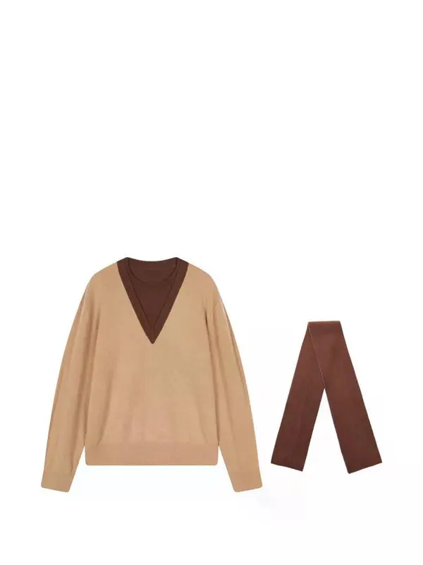 CROQUIS V-neck Scarf-detail Sweater - Neutrals