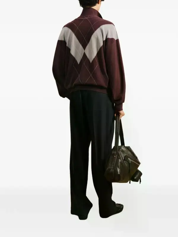 CROQUIS Argyle-jacquard Half-zip Sweater