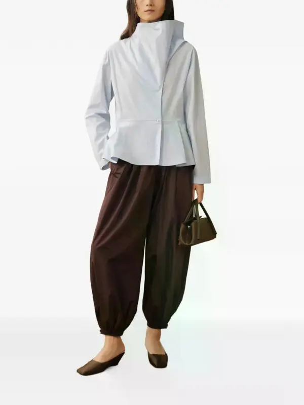 LESS Wrap-collar Peplum-hem Shirt