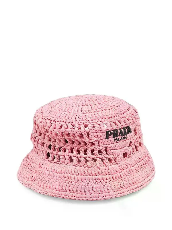 Prada Crochet Logo-embroidered Bucket Hat - Pink