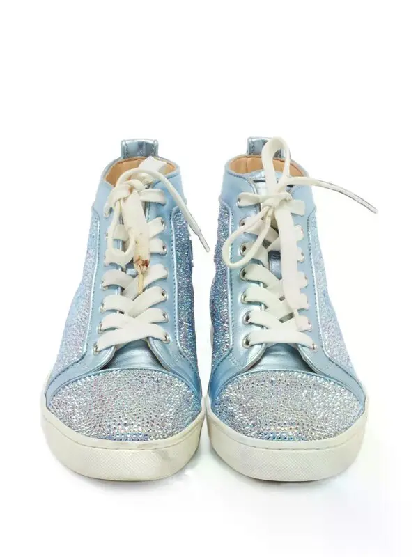 CHRISTIAN LOUBOUTIN Louis Crystal-embellished High-top Sneakers - Blue