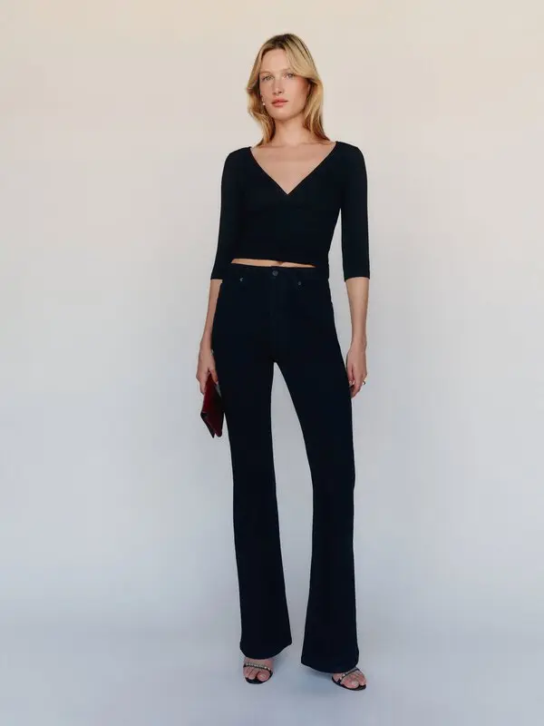 REFORMATION Taya Super Stretch High Rise Flare Jeans - Black