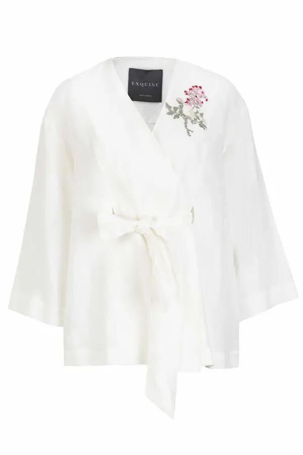 EXQUISE Elisa Belted Jacket Ecru