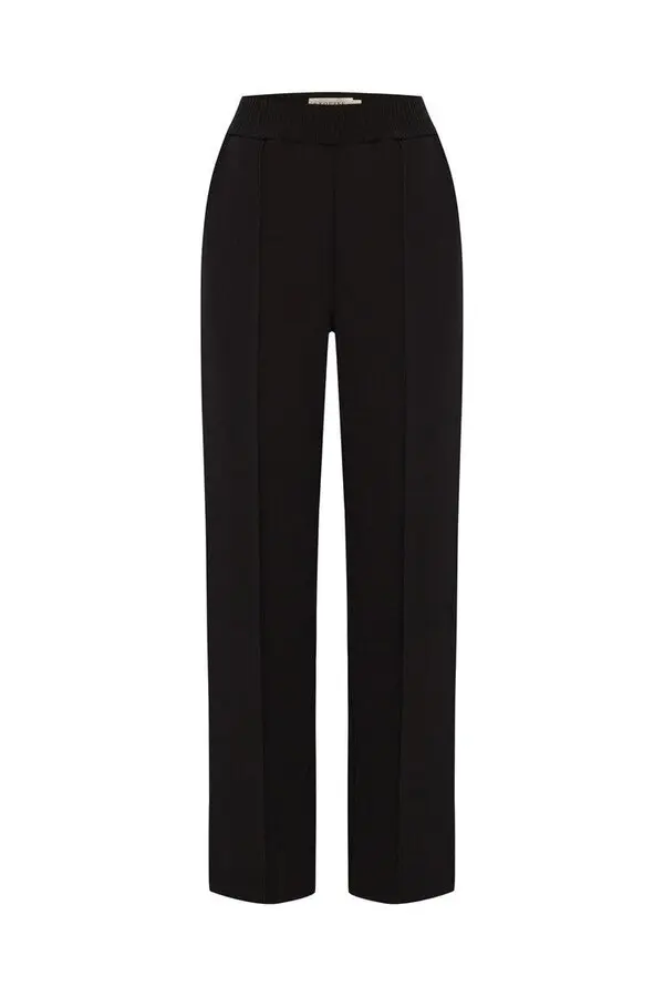 EXQUISE Elastic Waist Straight Cut Pants