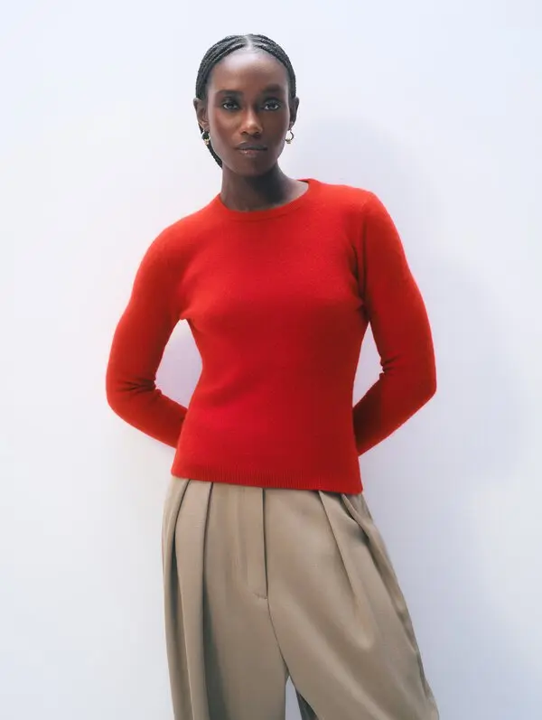 WHITE & WARREN Cashmere Fitted Crewneck Top In Size