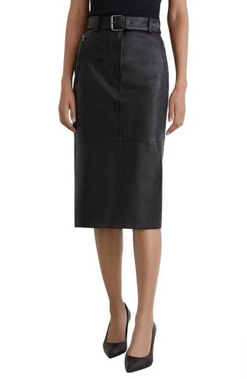 REISS Neriah Leather Midi Skirt