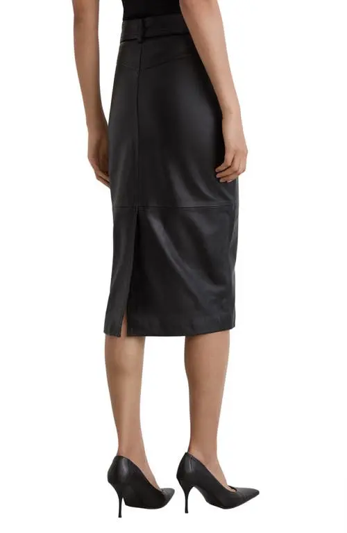 REISS Neriah Leather Midi Skirt