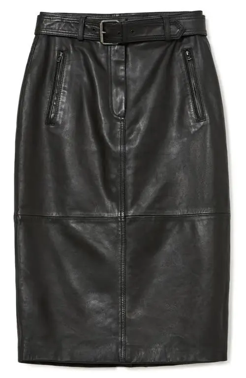 REISS Neriah Leather Midi Skirt