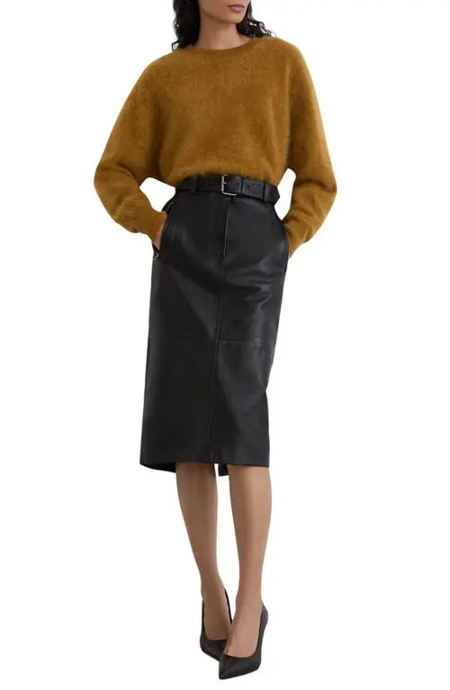 REISS Neriah Leather Midi Skirt