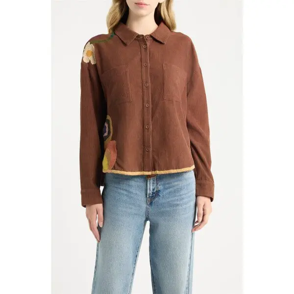 Love The Label Miracle Garden Embroidered Corduroy Shirt - Brunette Multi