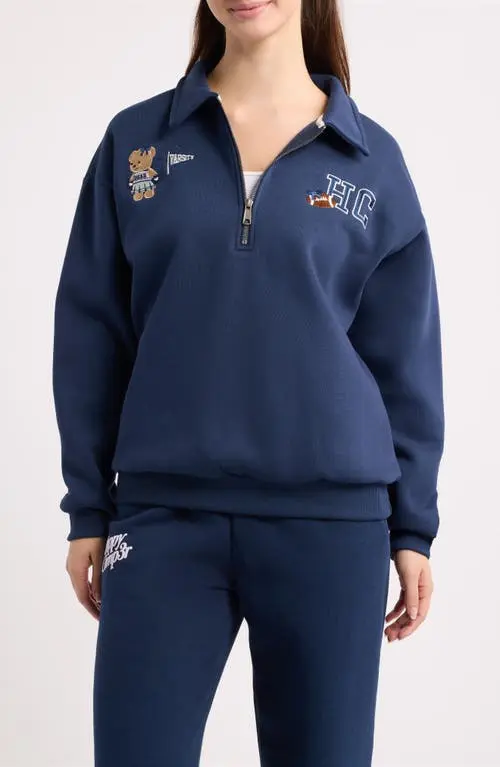 HAPPY CAMP3R Varsity Graphic Quarter Zip Pullover - Navy