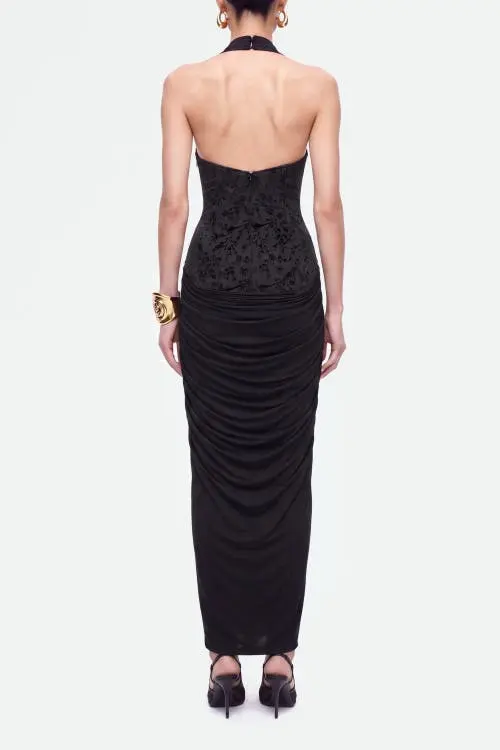 NOCTURNE Jacquard Halter Neck Maxi Dress