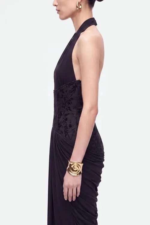 NOCTURNE Jacquard Halter Neck Maxi Dress