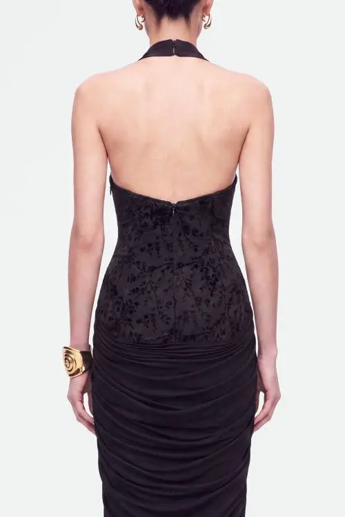NOCTURNE Jacquard Halter Neck Maxi Dress