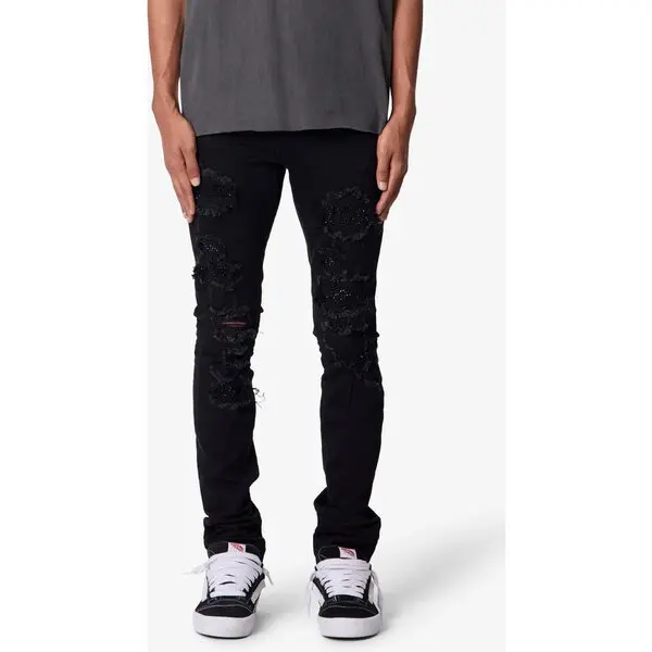 Mnml Rhinestone Detail Ripped & Distressed Skinny Jeans